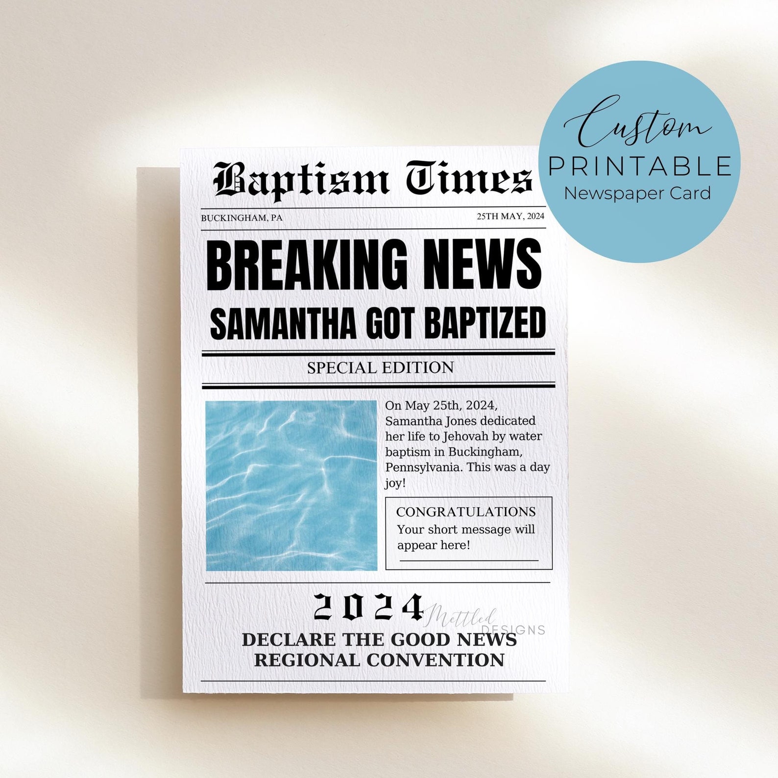 JW Custom Baptism Printable Newspaper Card, Digital Download ...