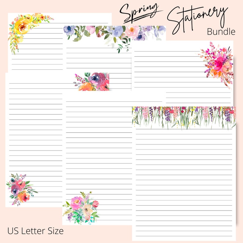 Lined Spring Floral Stationery, Letter Writing Stationery, Printable ...