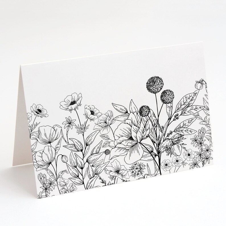 Printable Floral Coloring Card, Digital Download Adult and Kid Coloring ...