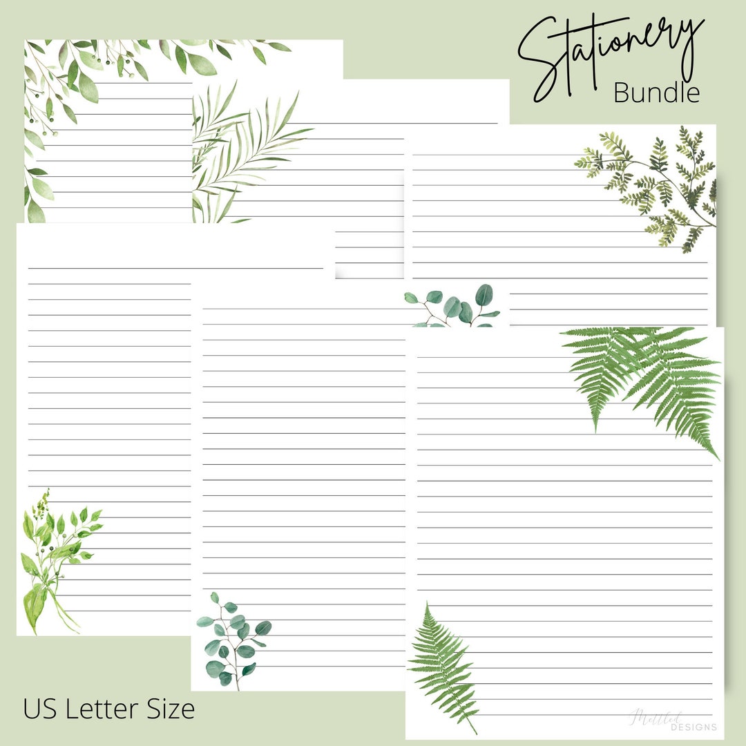 Lined Greenery Stationery, Foliage Letter Writing Stationery, Printable ...