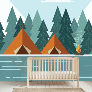 Camping Wall Mural for Kids Room, Camping Mural, Camping Wallpaper ...
