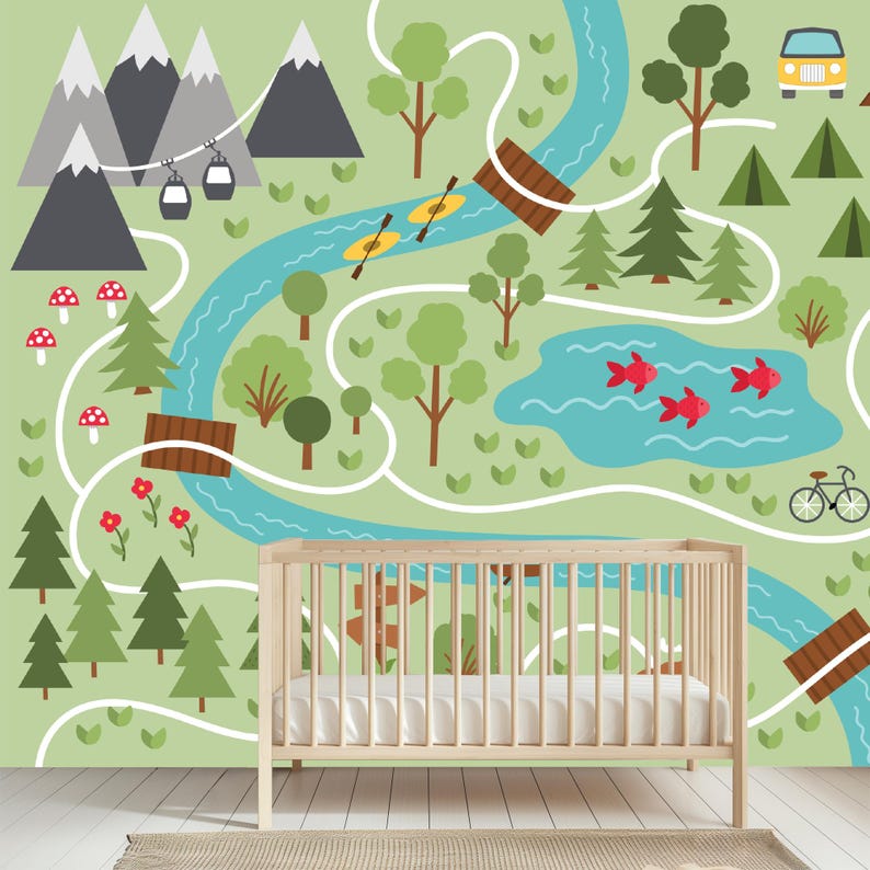 Camping Theme Kids Room Mural, Camping Mural, Camping Wallpaper ...