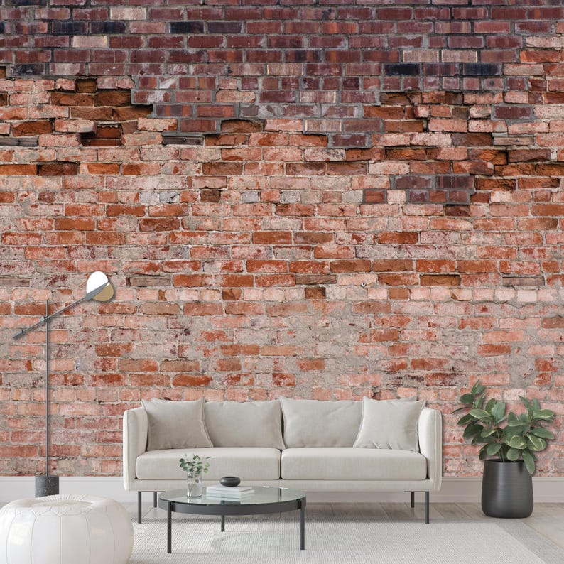 Rustic Red Brick Mural, Rustic Brick Mural, Rustic Brick Wallpaper Aged Brick Mural Premium ...