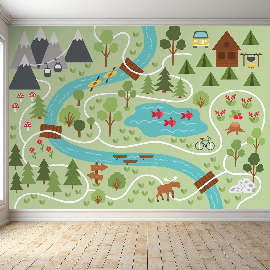 Camping Theme Kids Room Mural, Camping Mural, Camping Wallpaper ...