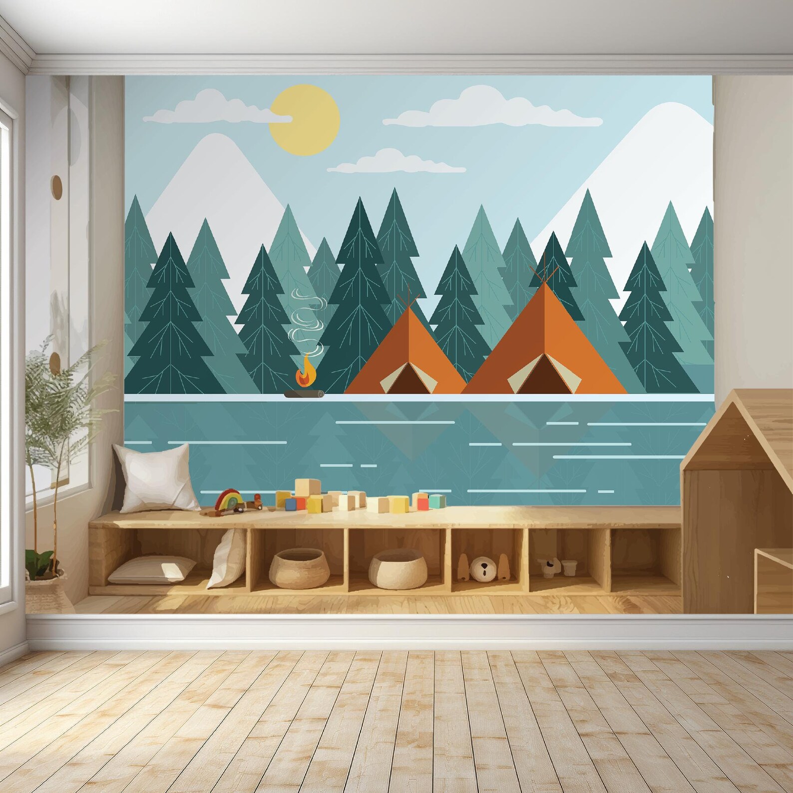 Camping Wall Mural for Kids Room, Camping Mural, Camping Wallpaper ...