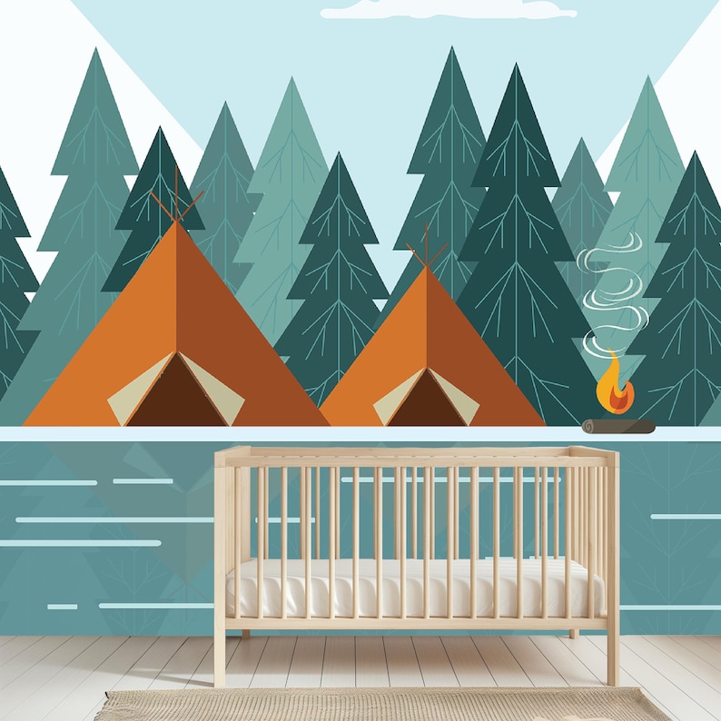Camping Wall Mural for Kids Room, Camping Mural, Camping Wallpaper ...
