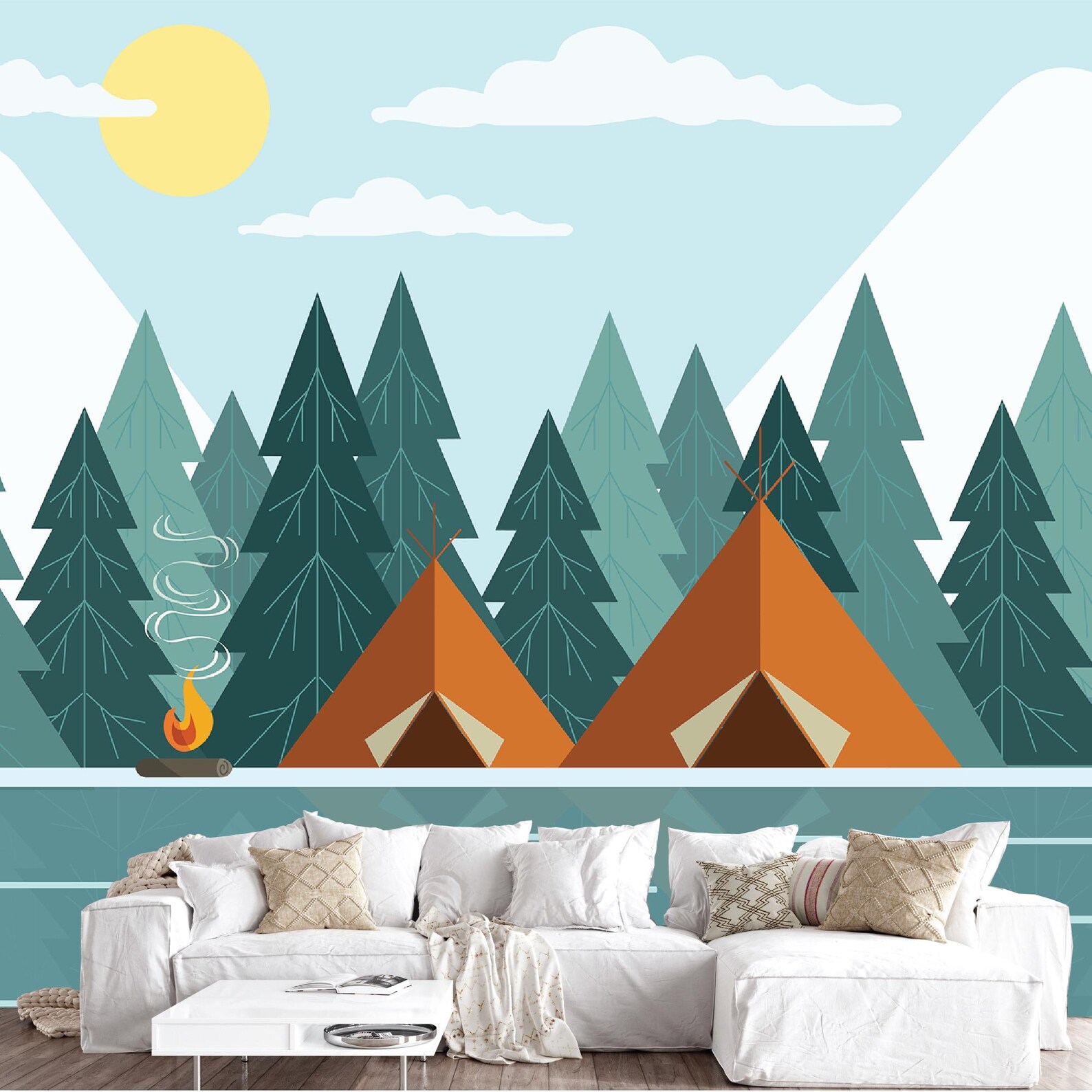 Camping Wall Mural for Kids Room, Camping Mural, Camping Wallpaper ...