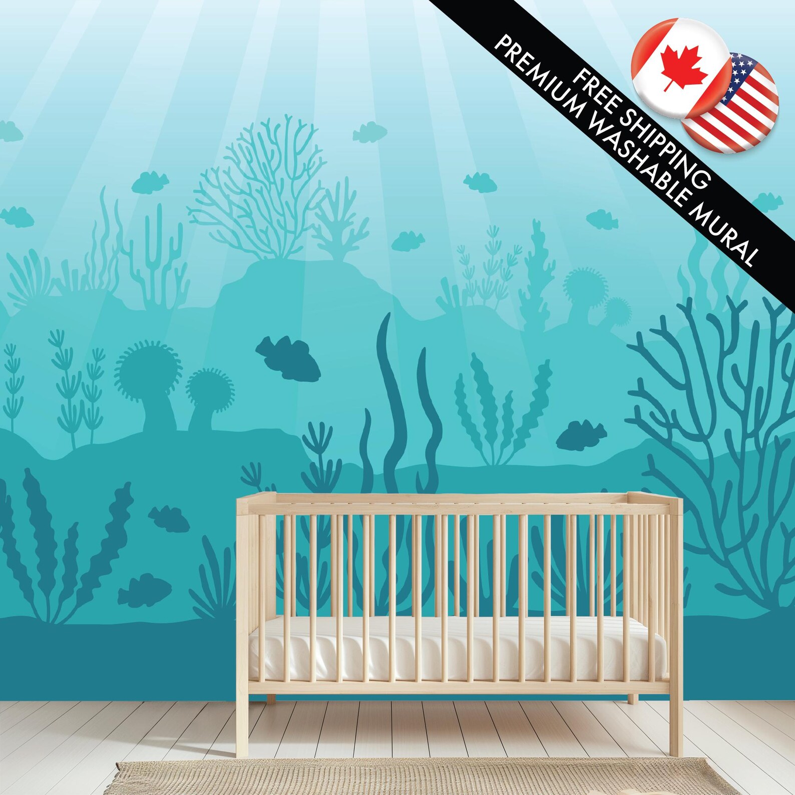 Underwater Mural for Kids Room, Under Water Mural, Ocean Theme Nursery ...