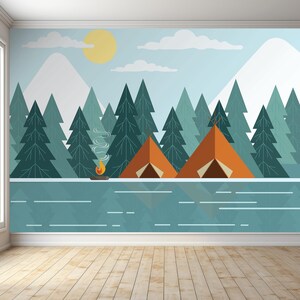 Camping Wall Mural for Kids Room, Camping Mural, Camping Wallpaper ...
