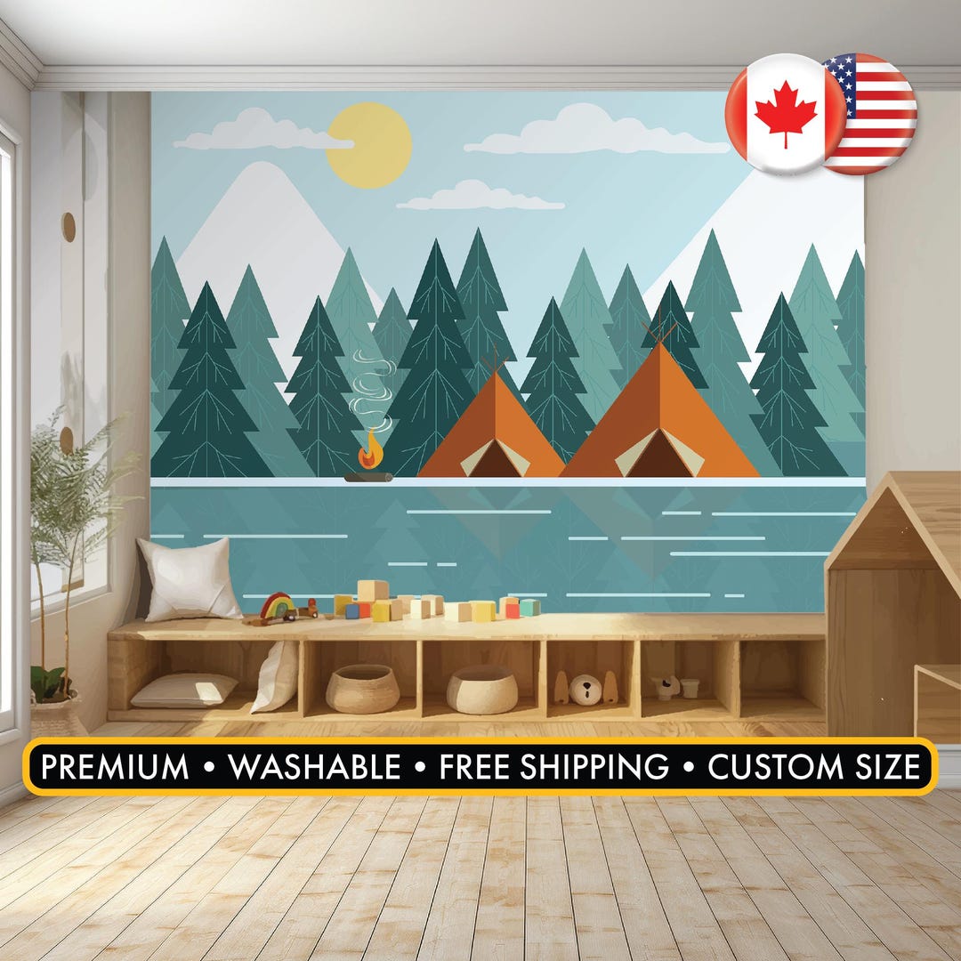 Camping Wall Mural for Kids Room, Camping Mural, Camping Wallpaper ...