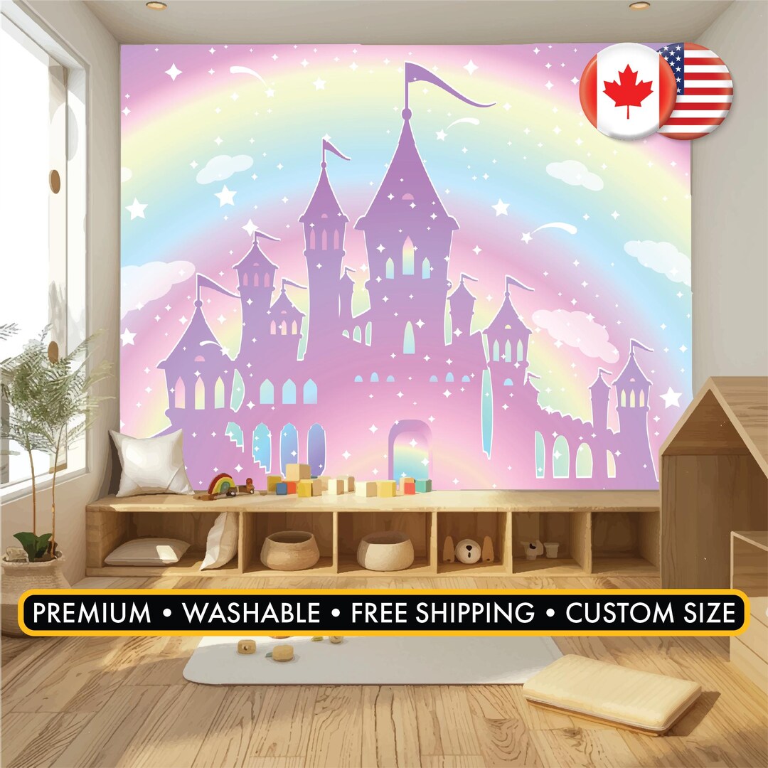 Princess Castle Mural, Rainbow Princess Mural, Princess Castle ...