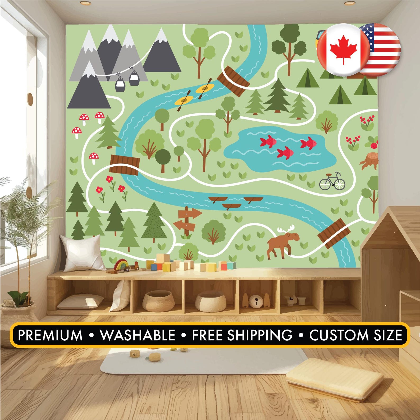 Camping Theme Kids Room Mural, Camping Mural, Camping Wallpaper ...