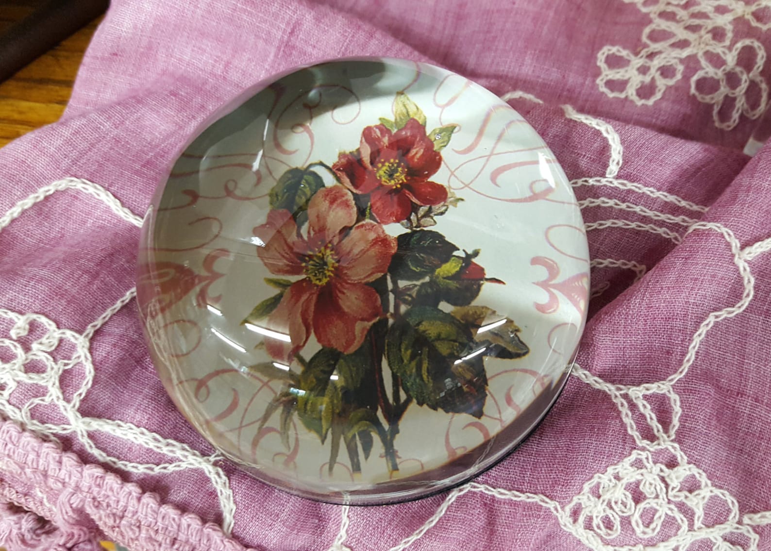Round Glass Paperweight With Pink Flower Bouquet - Etsy