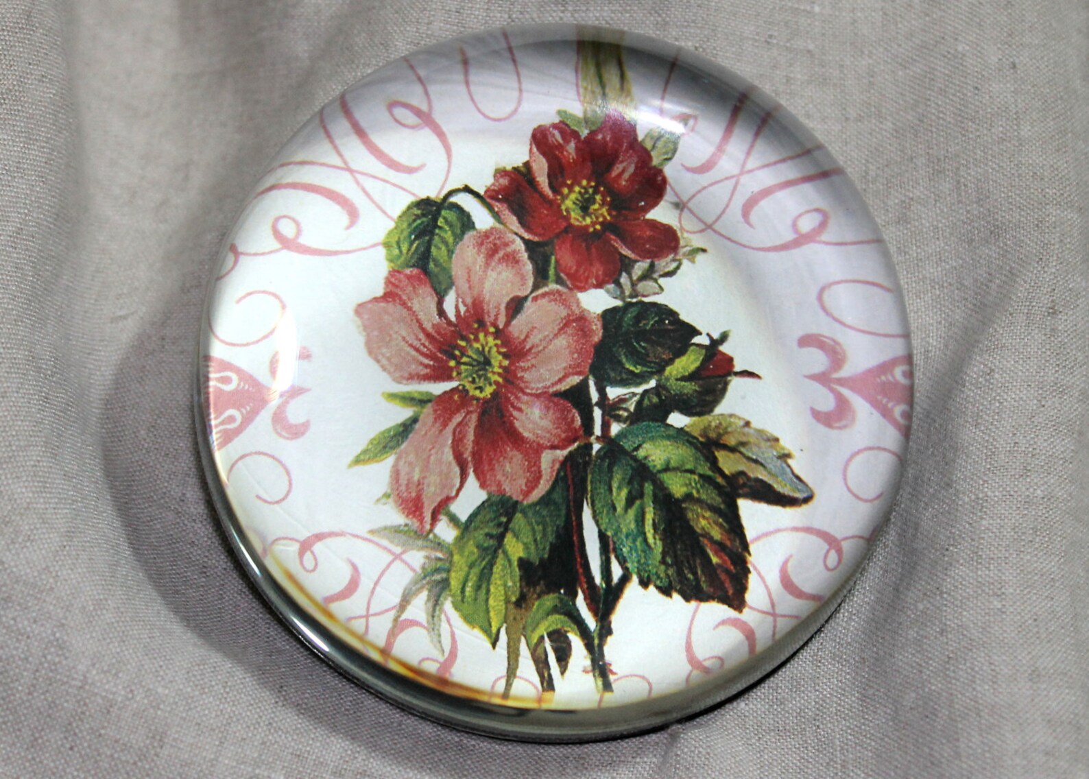 Round Glass Paperweight With Pink Flower Bouquet - Etsy