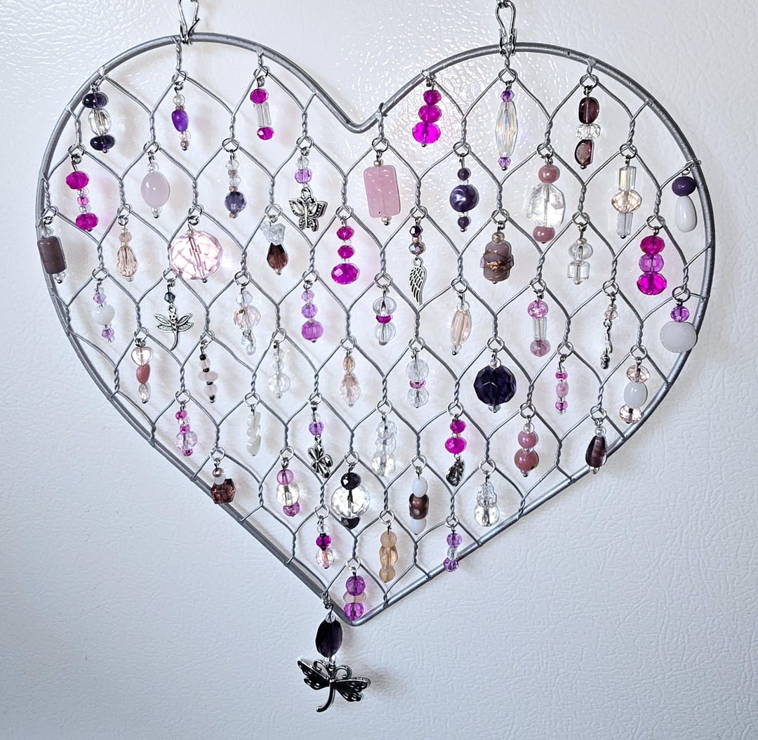 Pinks & Purples Chicken Wire Heart Shaped Suncatcher - Etsy
