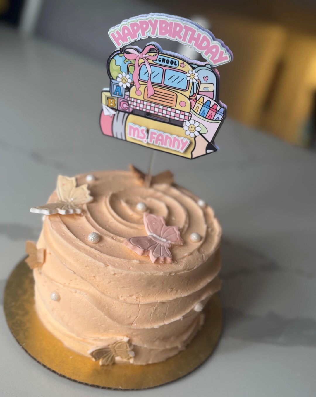 Custom Teacher Appreciation Cake Topper | Back to School Bus Design ...