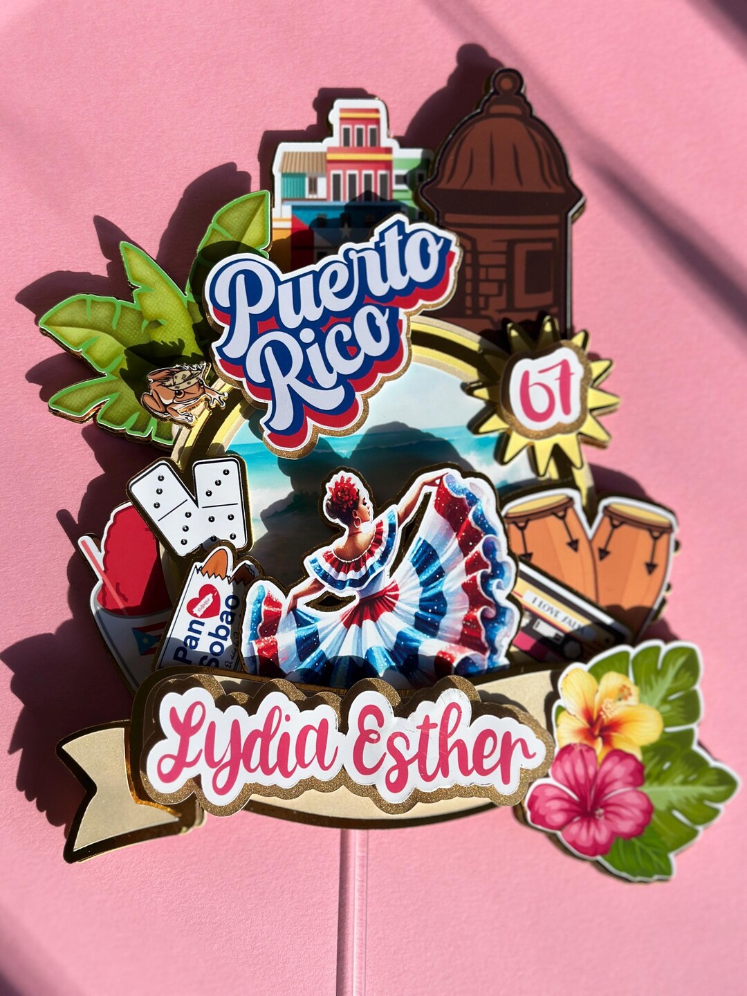 Puerto Rico Theme Cake Topper – Personalized Name Topper With PR ...