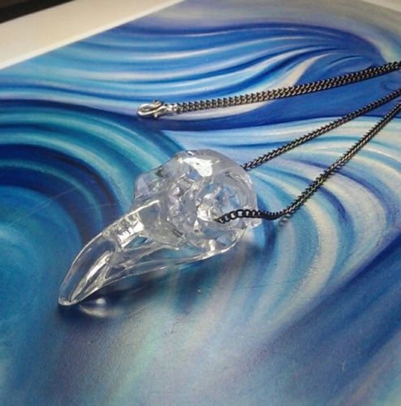 Clear Raven Quartz Crystal Skull Necklace! Natural Stone Carving ...