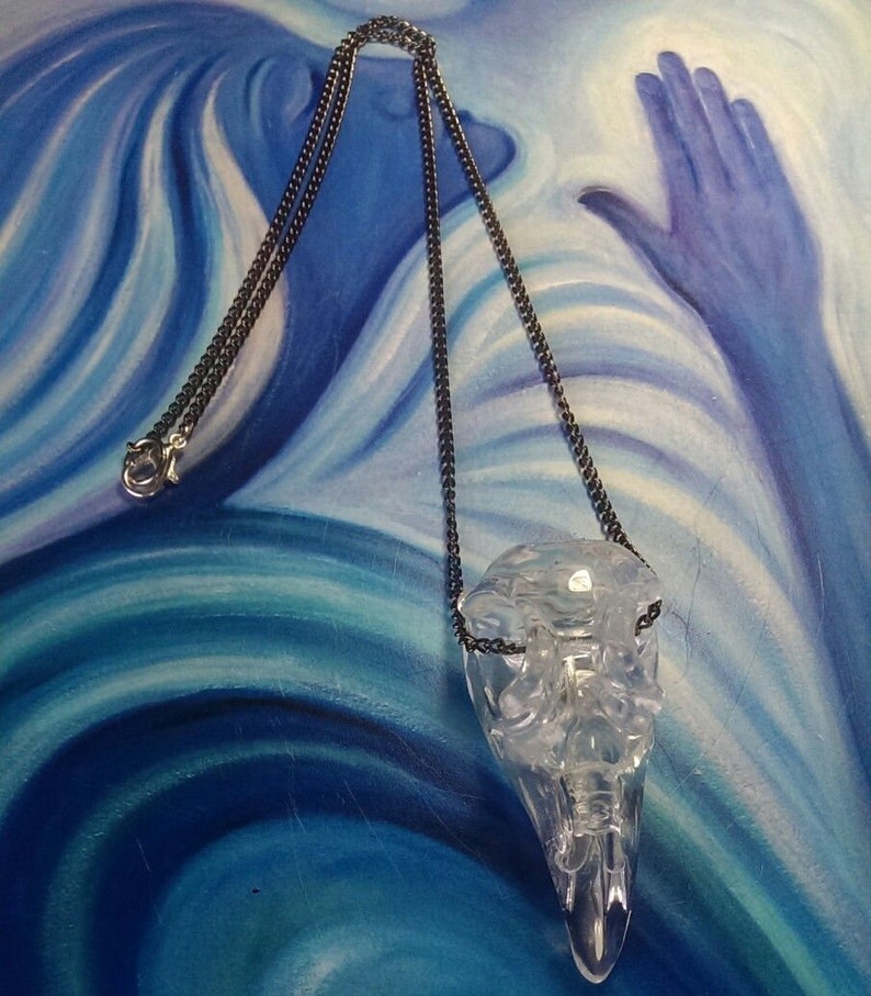 Clear Raven Quartz Crystal Skull Necklace! Natural Stone Carving ...