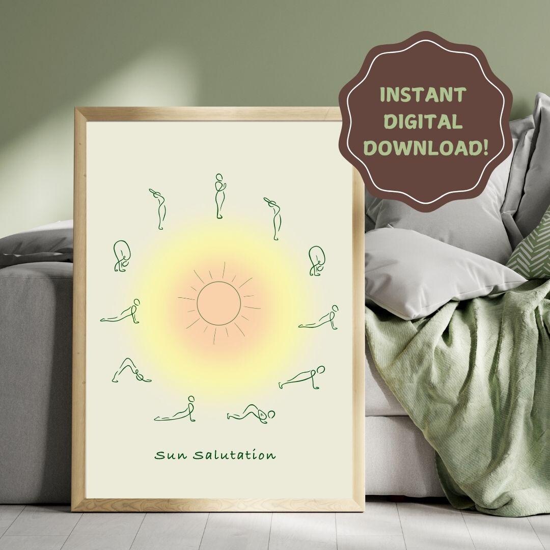 Sun Salutation Yoga Printable Minimalist Wall Art Line Art Illustration ...