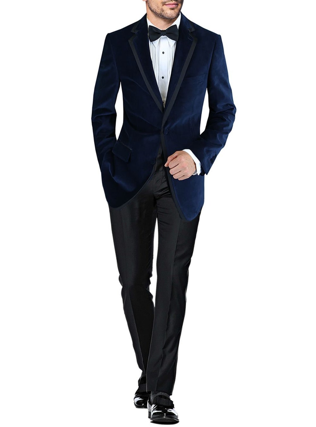 Men's Signature Two-button Side-vent Velvet Tuxedo Suit in Blue DTI ...