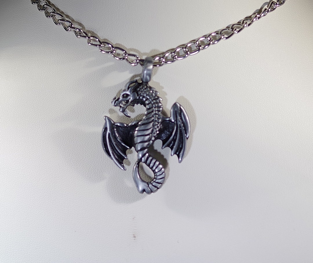Pewter Dragon Pendant on Stainless Steel Necklace UNISEX 3 Lengths - Etsy