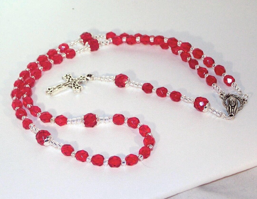 Czech Ruby Crystal & Silver Rosary - Catholic or Anglican, Made to ...