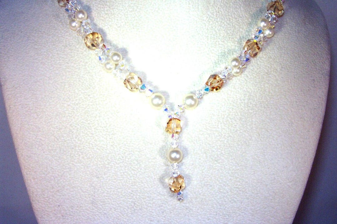 3 Pc Set - Swarovski Crystal & Pearl Bridal Jewelry - ANY COLOR ...