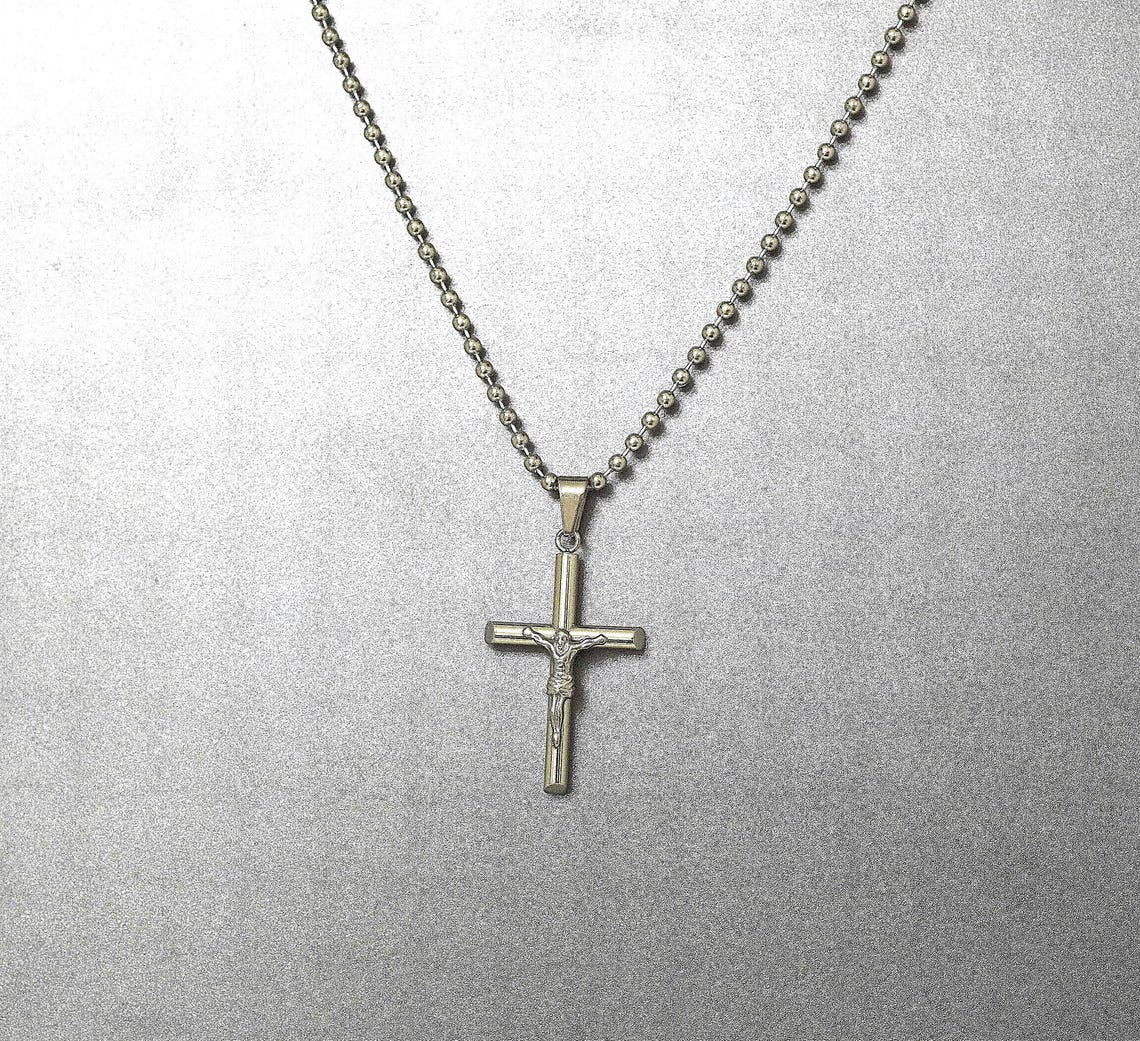 Stainless Steel Crucifix Pendant on Steel Necklace - UNISEX - Three ...