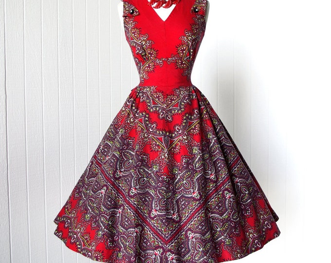 Vintage 1950's Dress ...fabulous JOAN CURTIS Boris Smoler & Sons Red ...