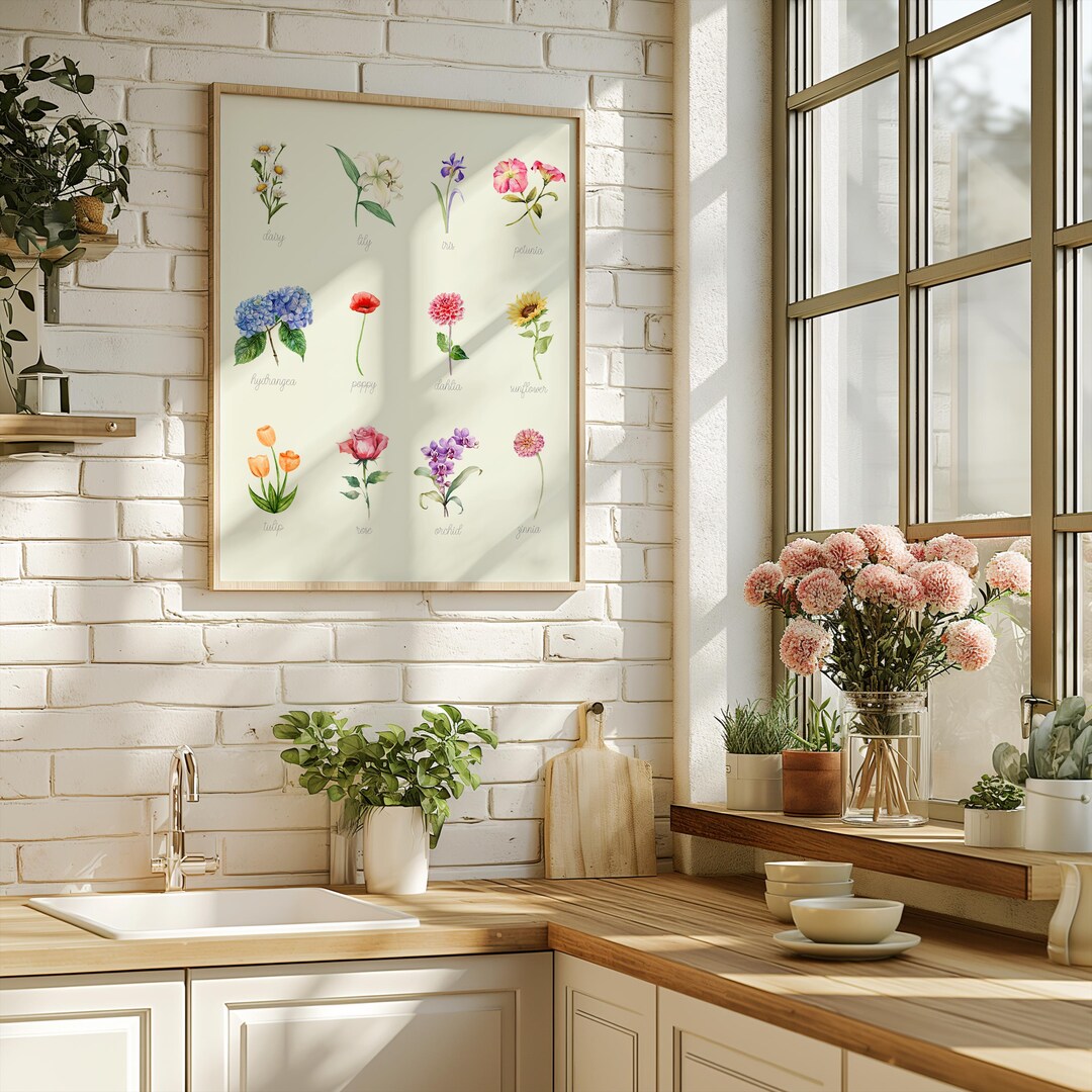 Flower Chart Print - Flower Print - Floral Wall Art - Floral Digital ...