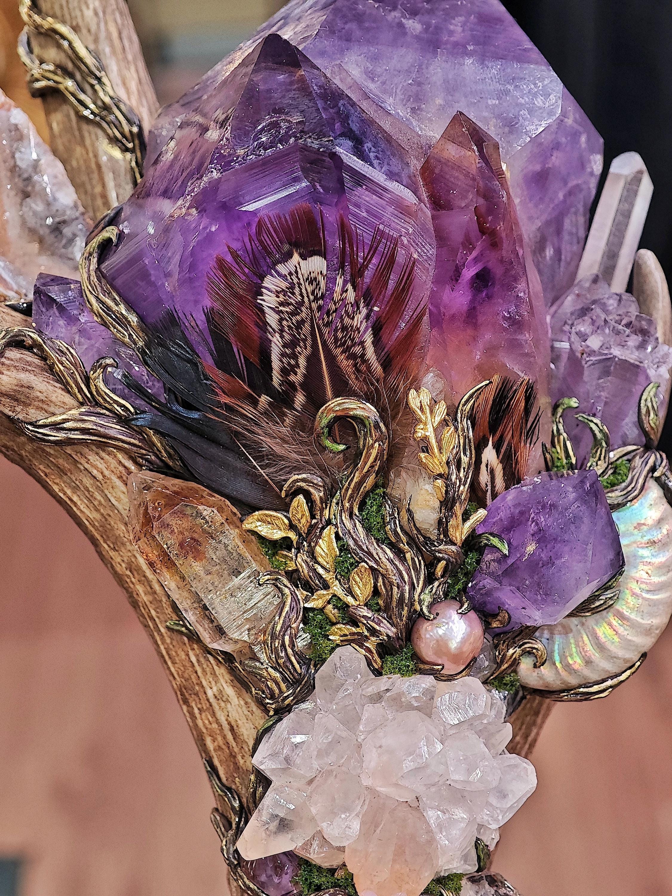 SOLD! Amethyst Crystal Antler Wand 35cm Tall Large Wand One of a Kind ...