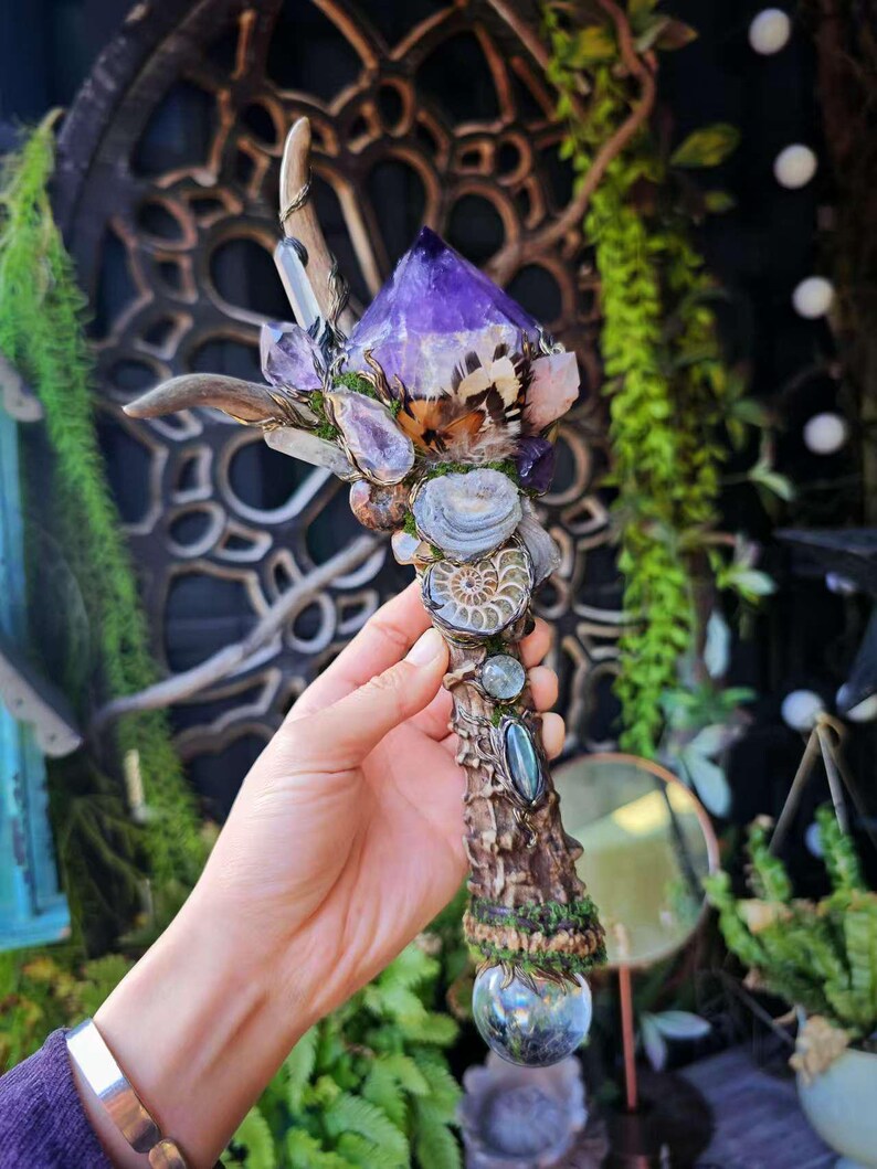 SOLD!!! Amethyst Crystal Antler Wand 30cm Tall Large Wand One of a Kind ...