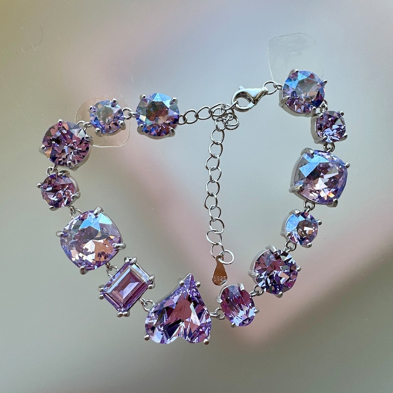 Swarovski Bracelet With Purple Crystals Sterling Silver 925 , Purple ...
