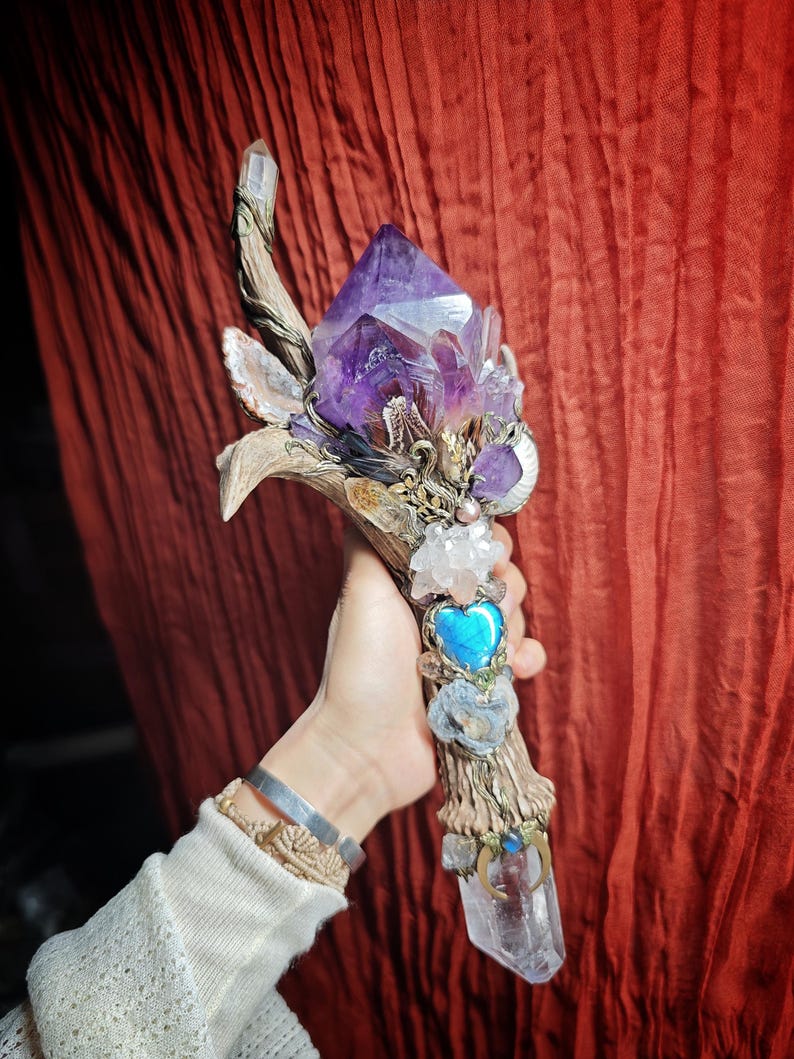 SOLD! Amethyst Crystal Antler Wand 35cm Tall Large Wand One of a Kind ...
