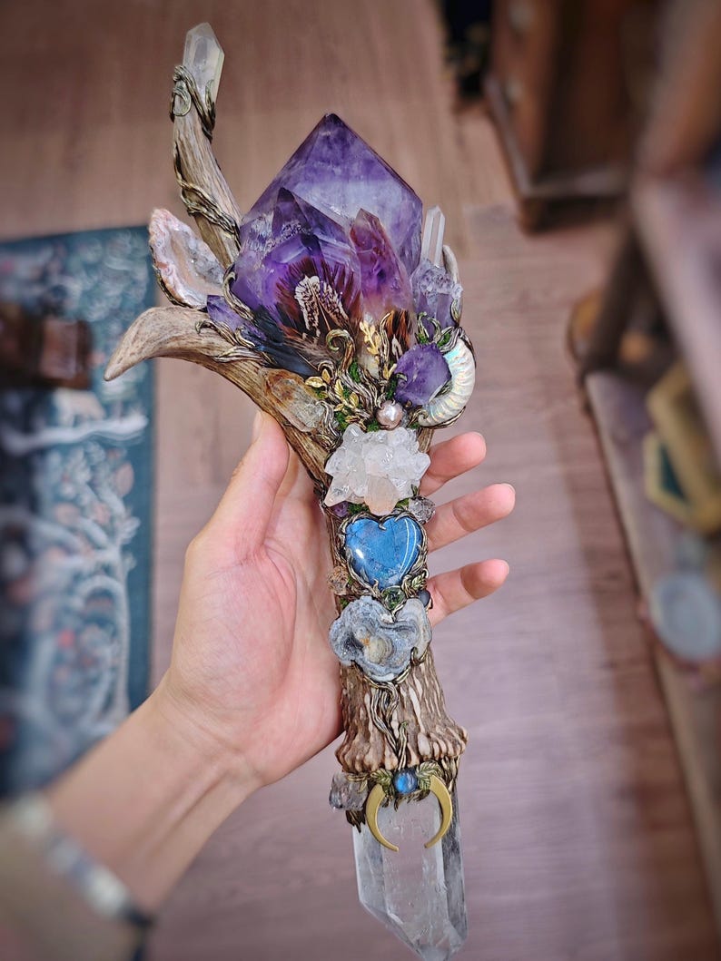 SOLD! Amethyst Crystal Antler Wand 35cm Tall Large Wand One of a Kind ...
