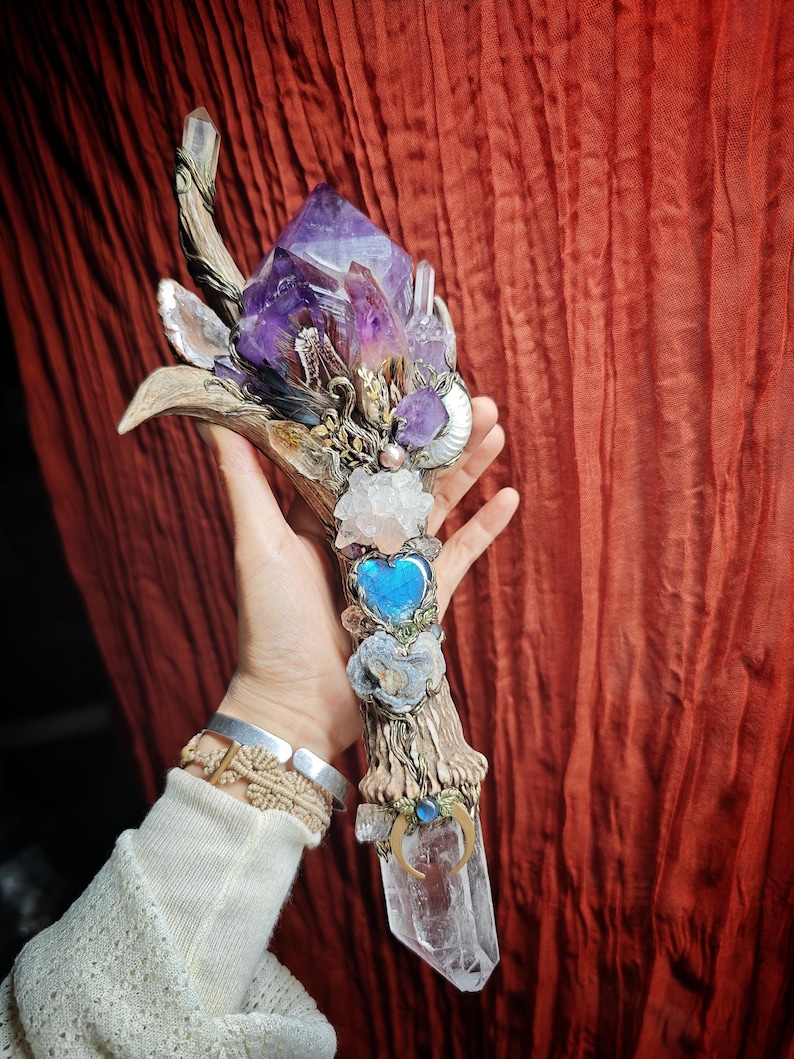 SOLD! Amethyst Crystal Antler Wand 35cm Tall Large Wand One of a Kind ...