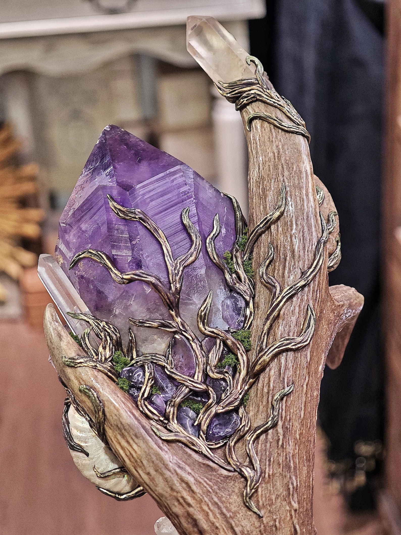 SOLD! Amethyst Crystal Antler Wand 35cm Tall Large Wand One of a Kind ...