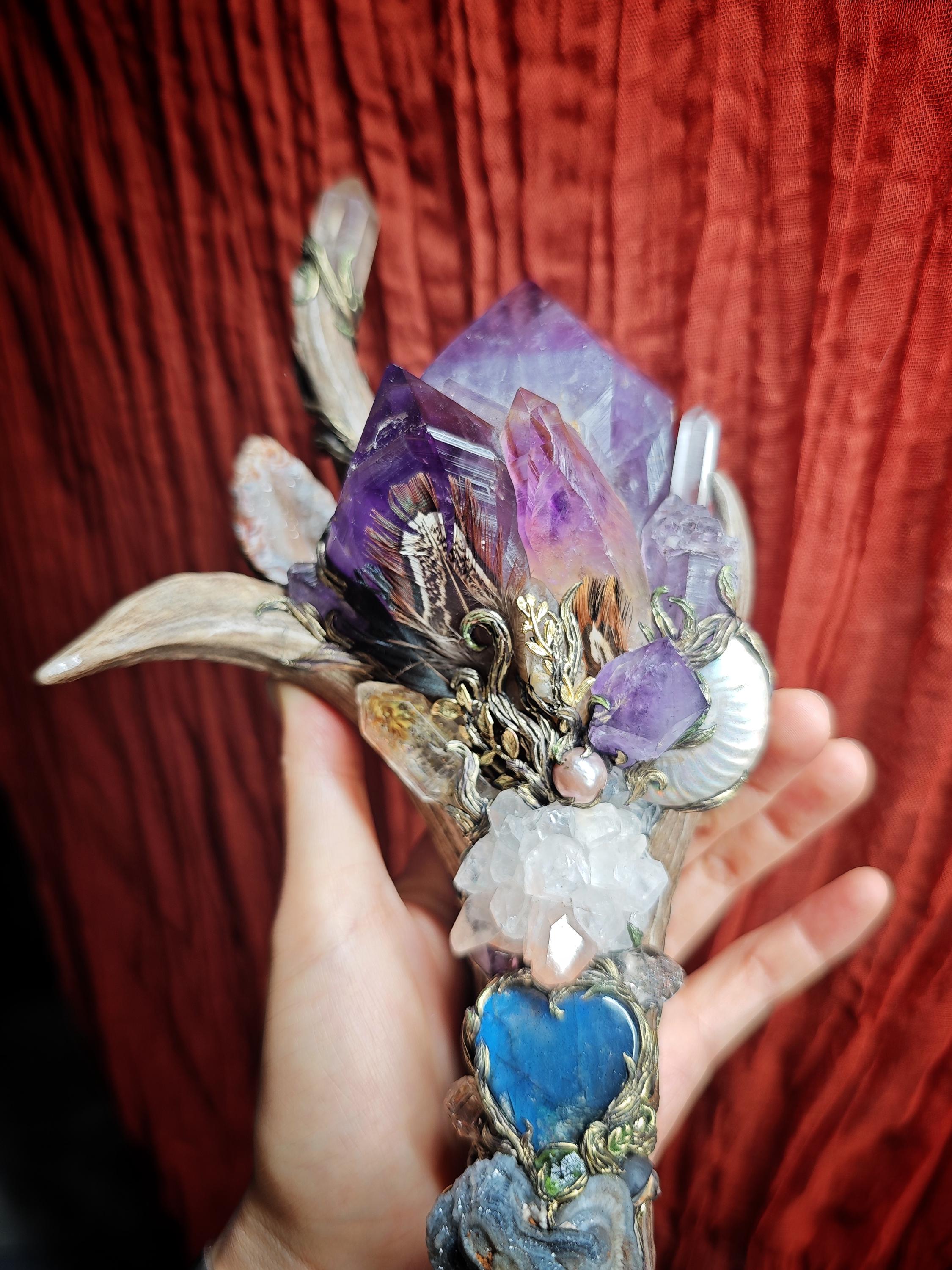 SOLD! Amethyst Crystal Antler Wand 35cm Tall Large Wand One of a Kind ...