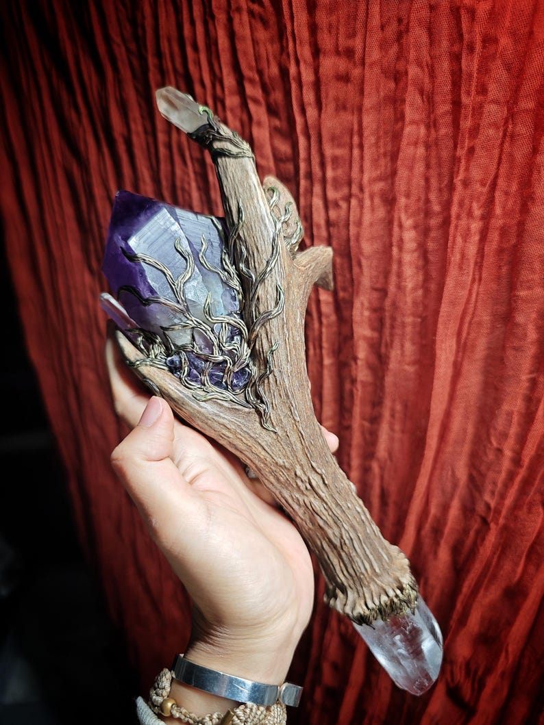 SOLD! Amethyst Crystal Antler Wand 35cm Tall Large Wand One of a Kind ...