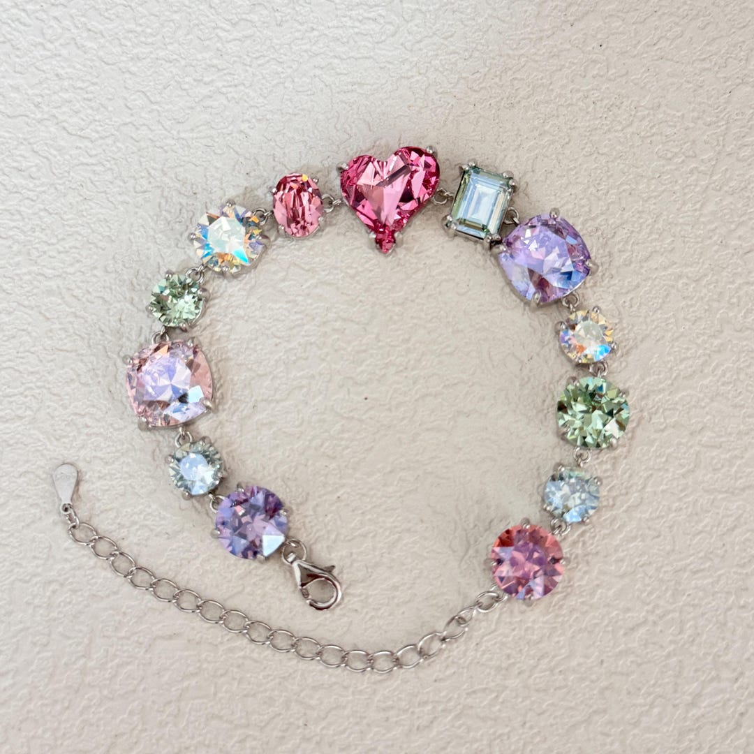 Sterling Silver Swarovski Bracelet, Colorful Swarovski Crystal Chain ...