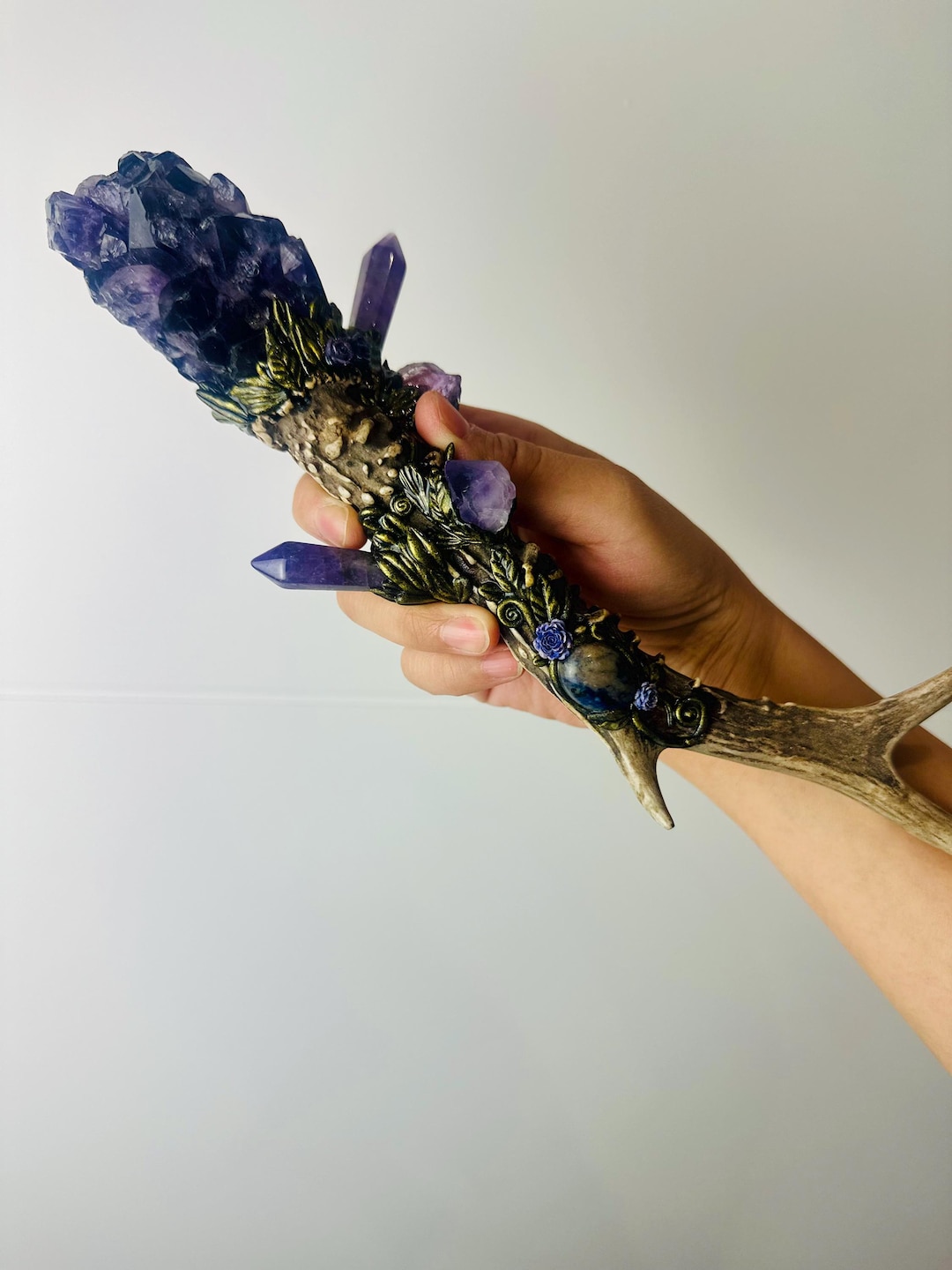Dark Amethyst Antler Wand, One of a Kind for Energy Work, Crystal ...