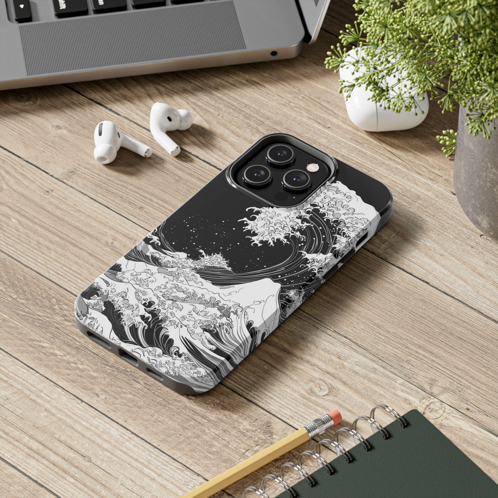 Black and White Wave Design Phone Case, Wave Phone Case, Ocean Phone ...