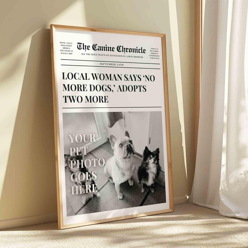 Custom Dog Wall Art, Personalized Dog Digital Download, Newspaper Art ...