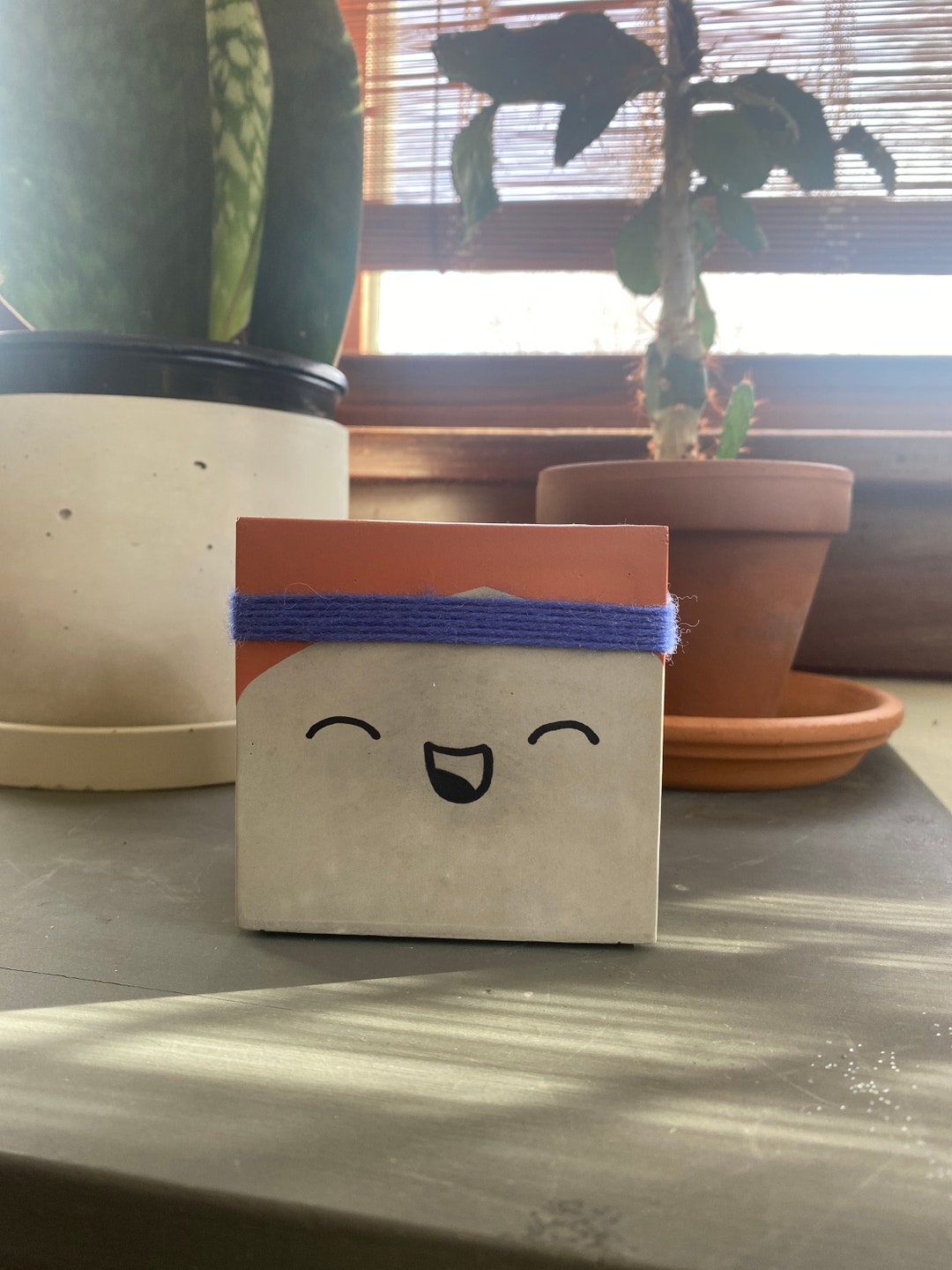 3 Square Flower Pot Friend // Pencil Holder // Yarn Wrapped Concrete ...