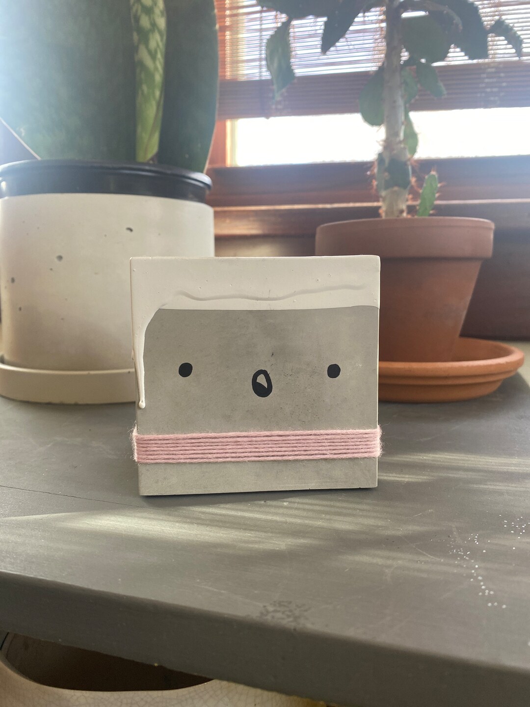 3 Square Flower Pot Friend // Pencil Holder // Yarn Wrapped Concrete ...