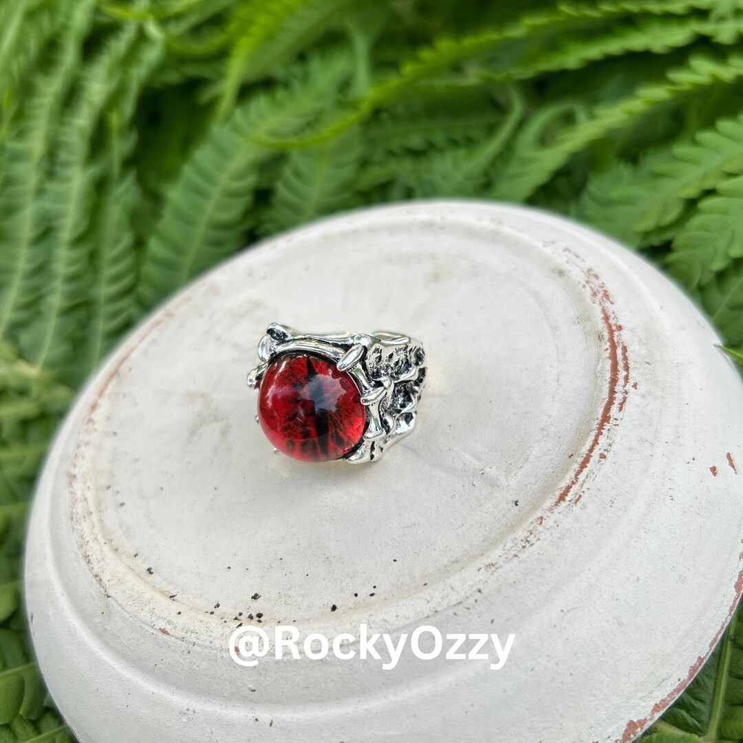 Dragon Claw Red Gem Ring Fantasy Gothic Jewelry Adjustable Silver Talon ...