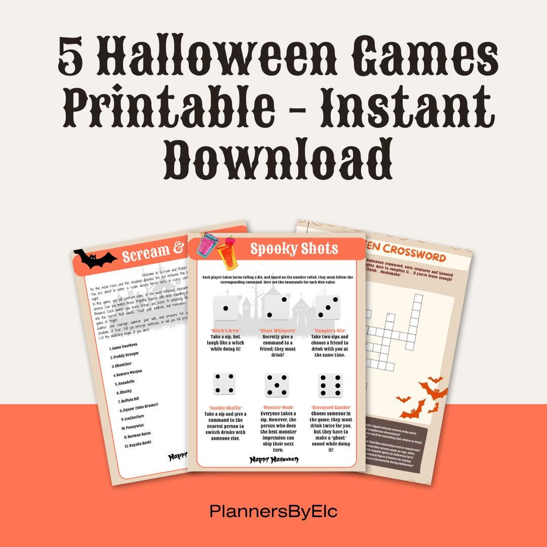 Halloween Party Games Bundle Printable Drinking Game, Maze, Crossword ...