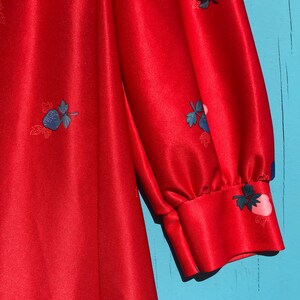 1970s Red House Dress Size Medium Blue Strawberries Birds Loose Fit ...