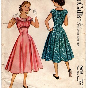 1950s Shelf Bust Dress Pattern Cap Sleeve Fit and Flare Dress Mccalls ...